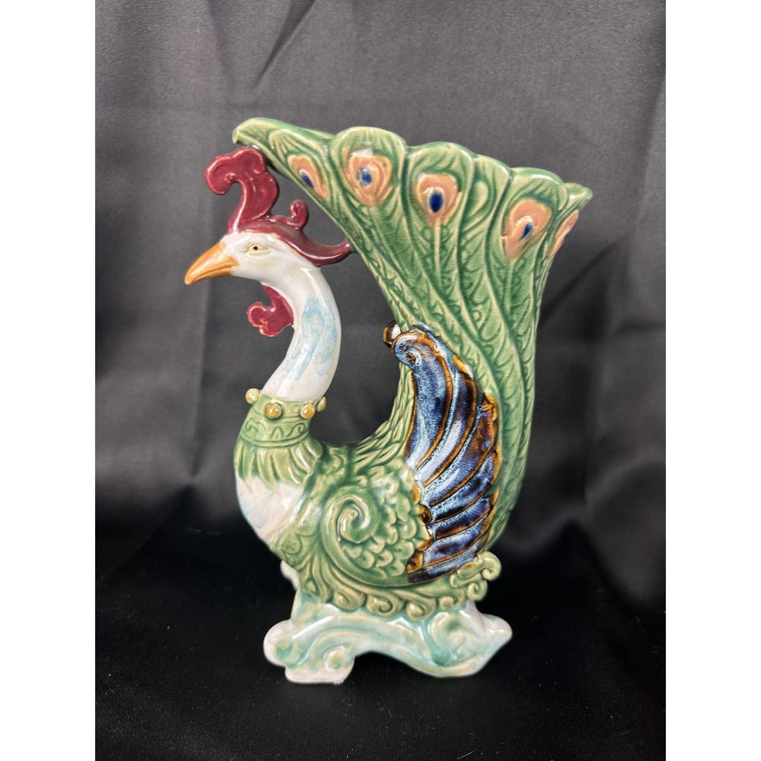 Vintage Ceramic Peacock Vase Hand-painted Details Peacock Decor ...