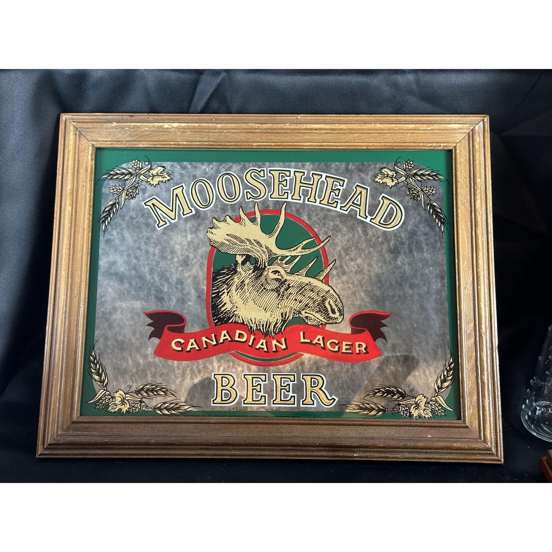 Moosehead Beer Canadian Lager Framed Wall Art With Gold & Green Leaves ...