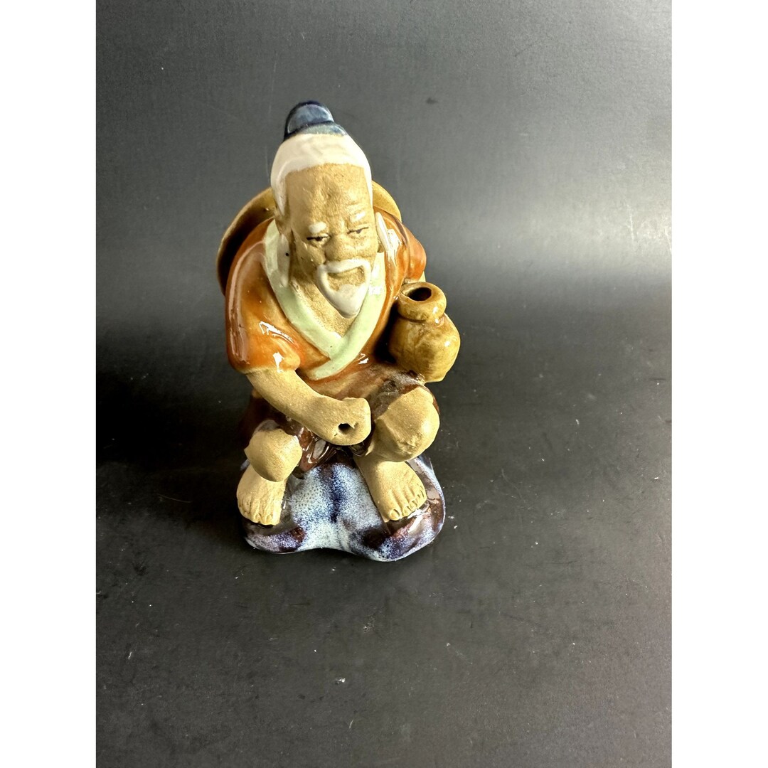 VTG Chinese Glazed Pottery Fisherman Figurine Mud Man Ceramic - Etsy