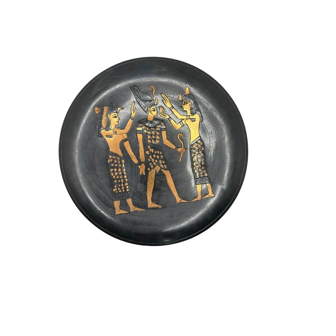 Egyptian Brass Wall Decor Plate Black Servants Dressing Pharaoh ...