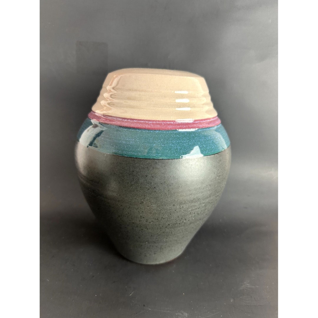 Vintage Geff Reed Signed Southwest Style Large Vase Dark Black and Sand ...