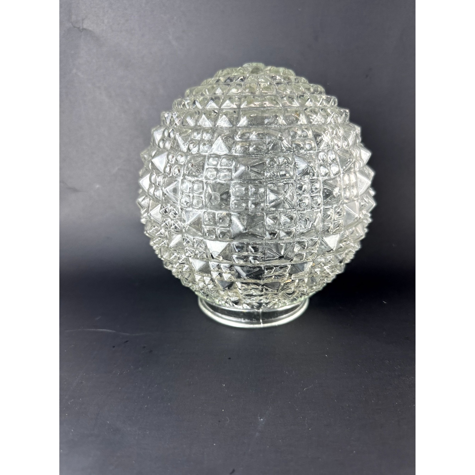 VTG Clear Diamond Point Glass Round Geometric Design Art Deco Light ...