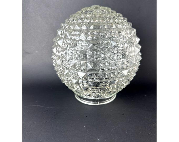 VTG Clear Diamond Point Glass Round Geometric Design Art Deco Light ...