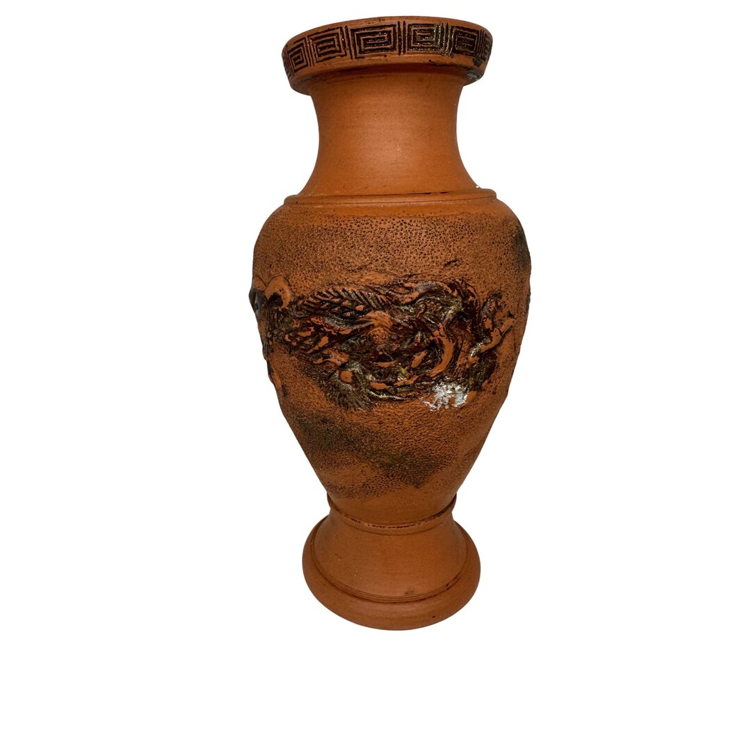 VTG Tokonama Style Red Clay Jar Small Vase Dragon Cloud Relief Japanese ...