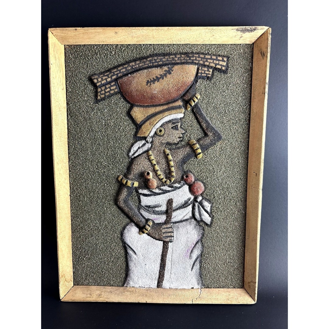 African Unique Relief Sand Textured Art Piece Woman Carrying Water ...