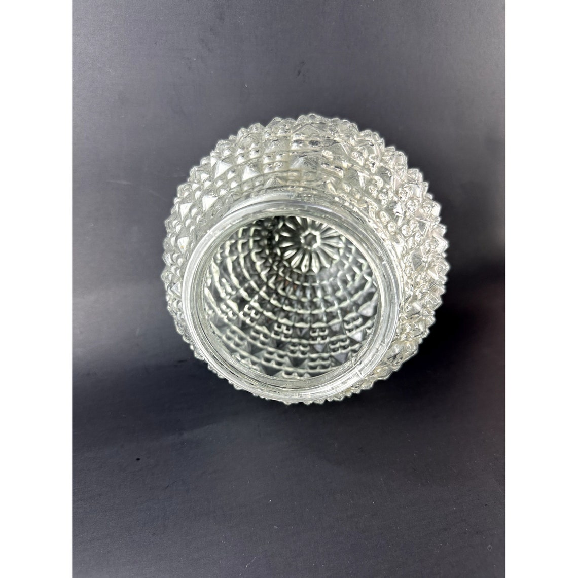 VTG Clear Diamond Point Glass Round Geometric Design Art Deco Light ...
