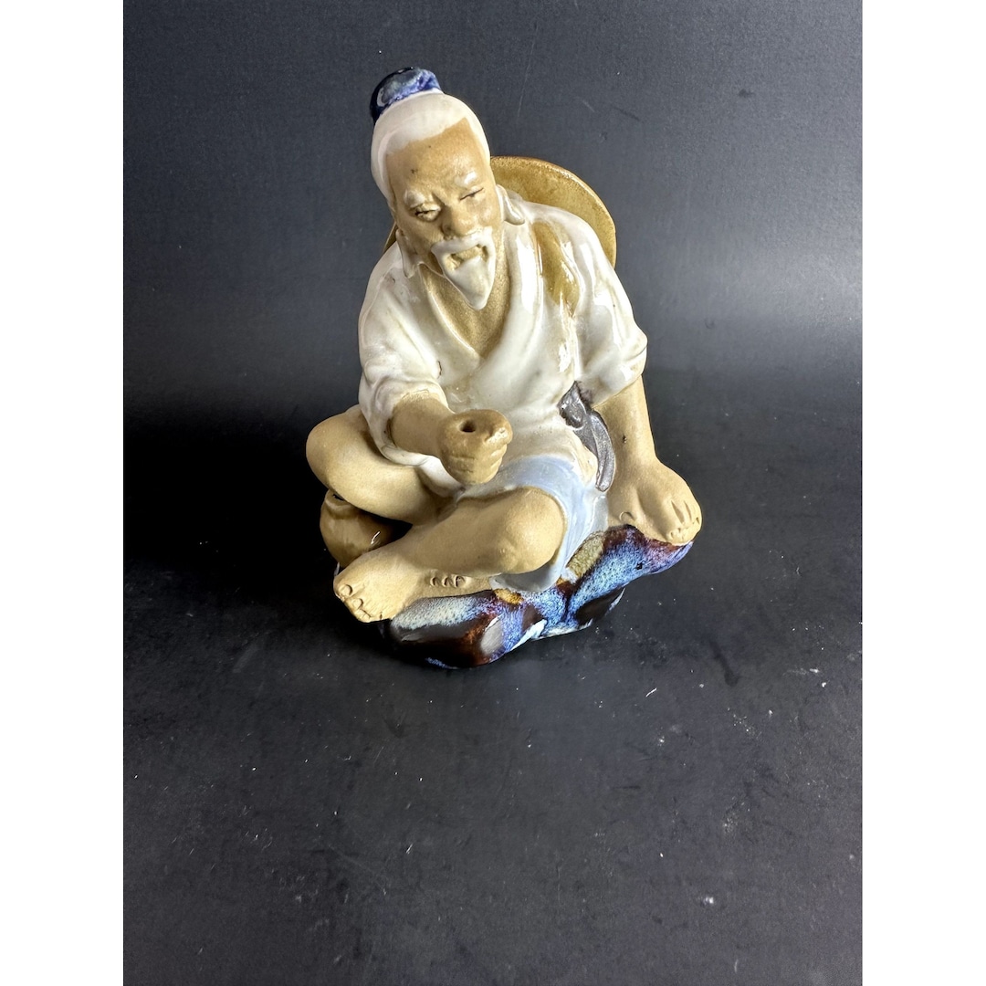 VTG Chinese Glazed Pottery Fisherman Figurine Mud Man Ceramic - Etsy