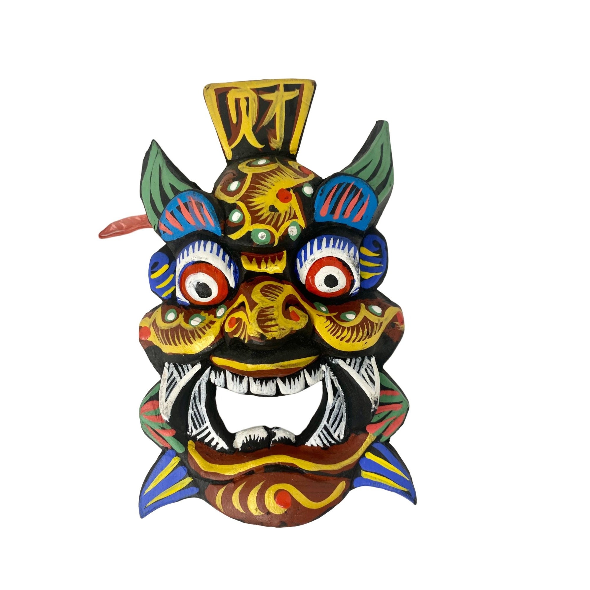 Chinese Folk Art Small 3d Nuo Demon Mask Wood Carved Hand Painted ...