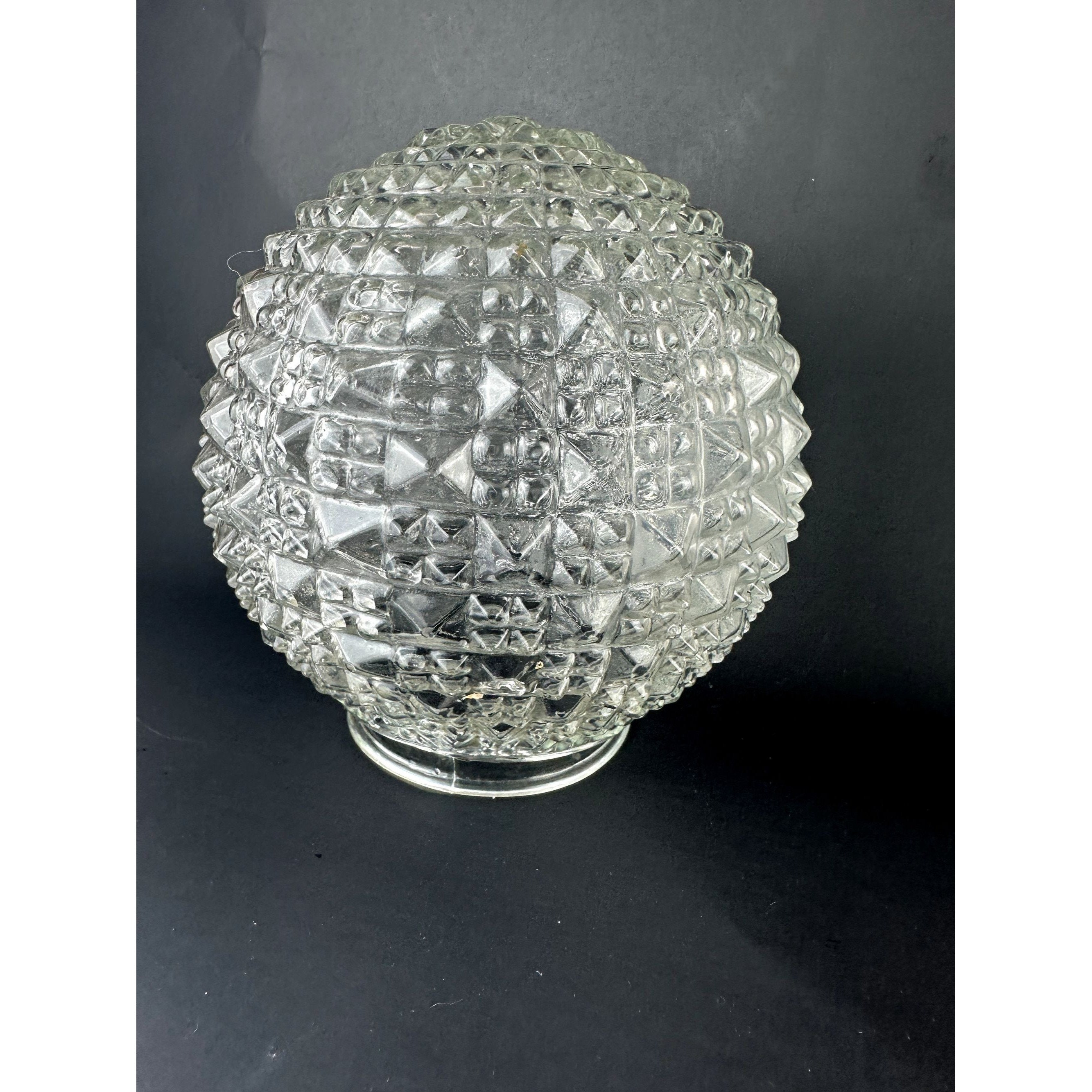 VTG Clear Diamond Point Glass Round Geometric Design Art Deco Light ...