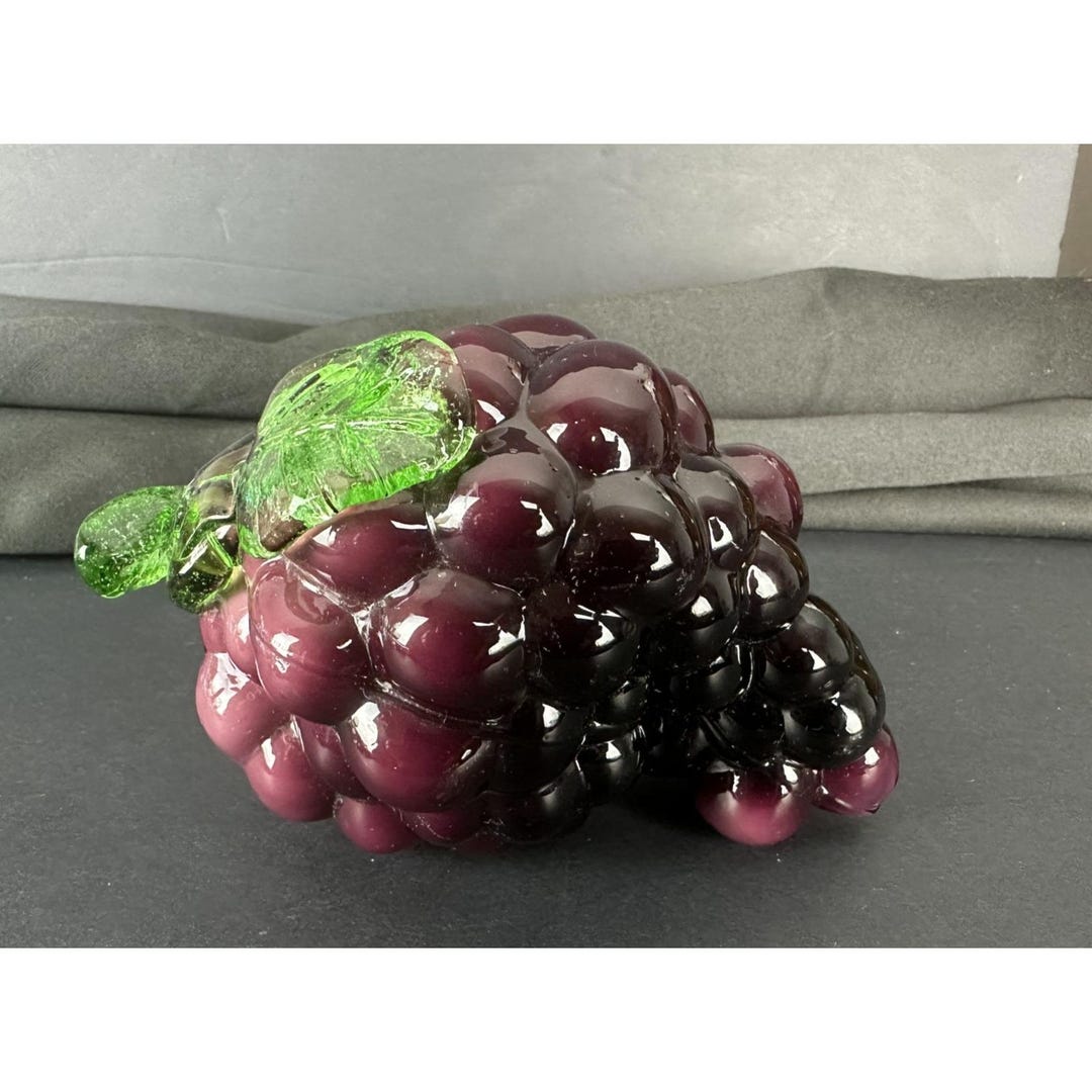 Vtg Colored Glass Grape Cluster Decor Piece Green Leaf Accent - Etsy