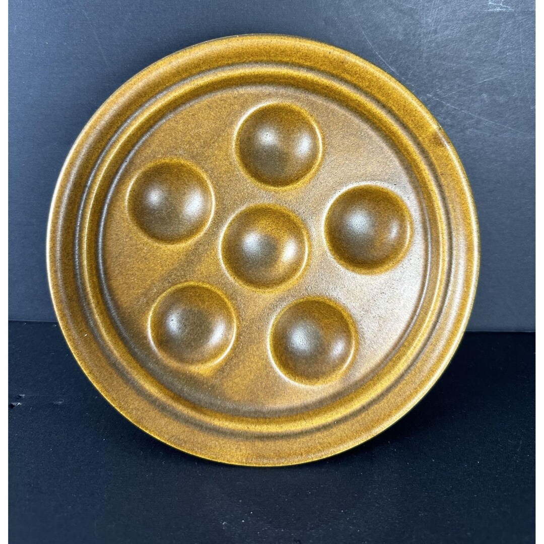 Vintage Ceramic Escargot Plate Tray 6 Slots Rustic Finish Camel Brown ...