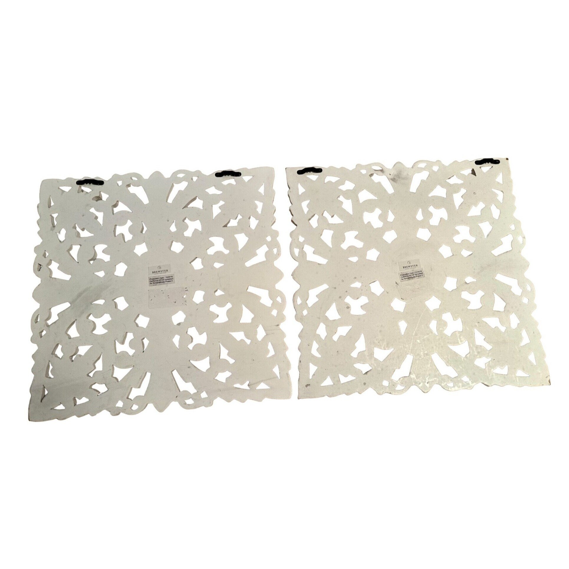 Pair of Brewster White Wood Cut Out Square Ornate Wall Decor Farmhouse ...