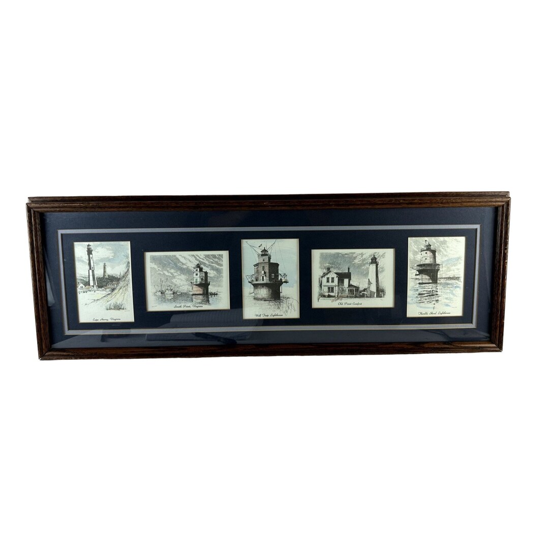 Edmund Spinney Lighthouse Etching Print Hand Watercolored Virginia ...