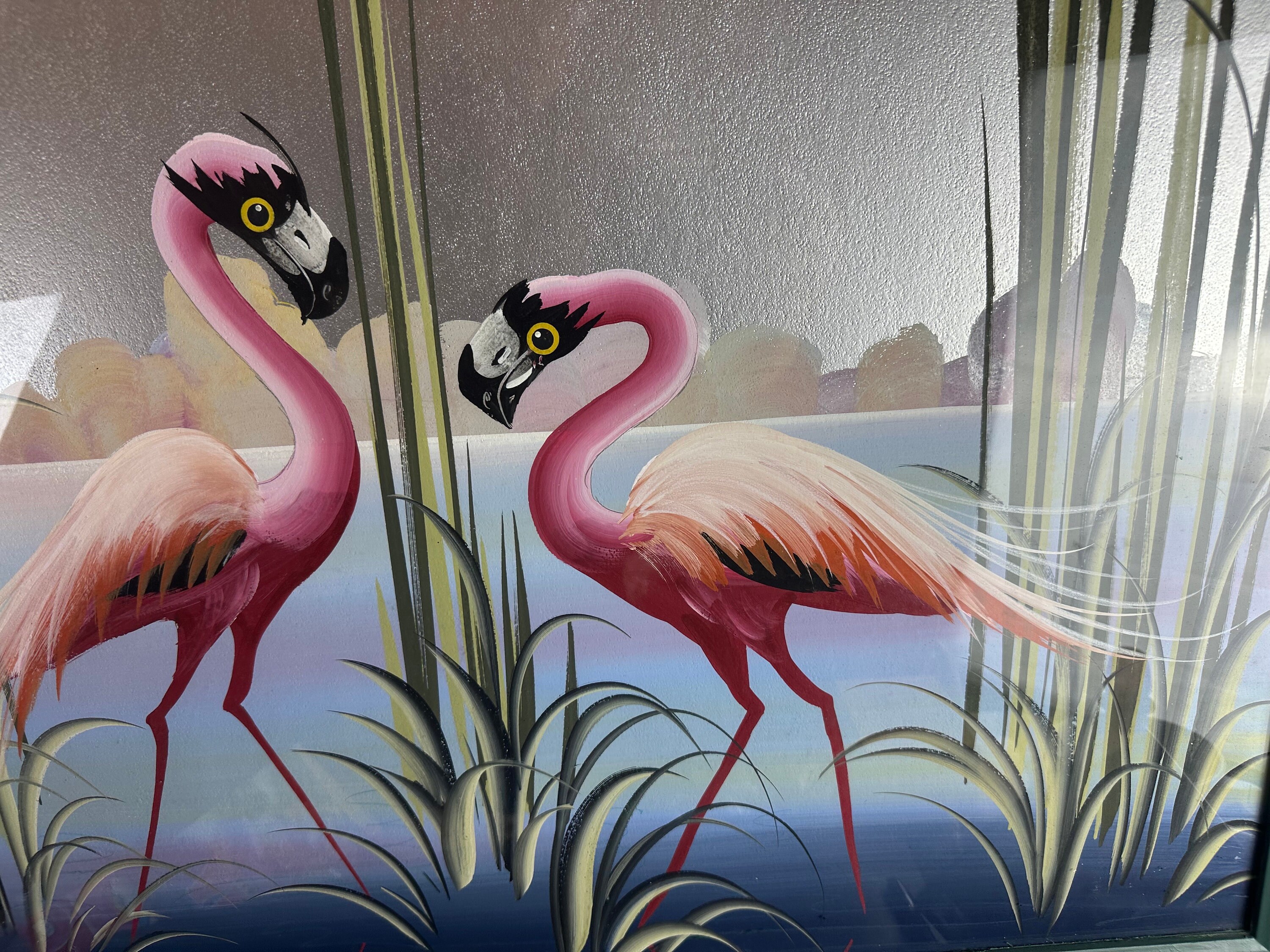 M Devoe Mid Century Modern Pink Flamingo Painting - Etsy