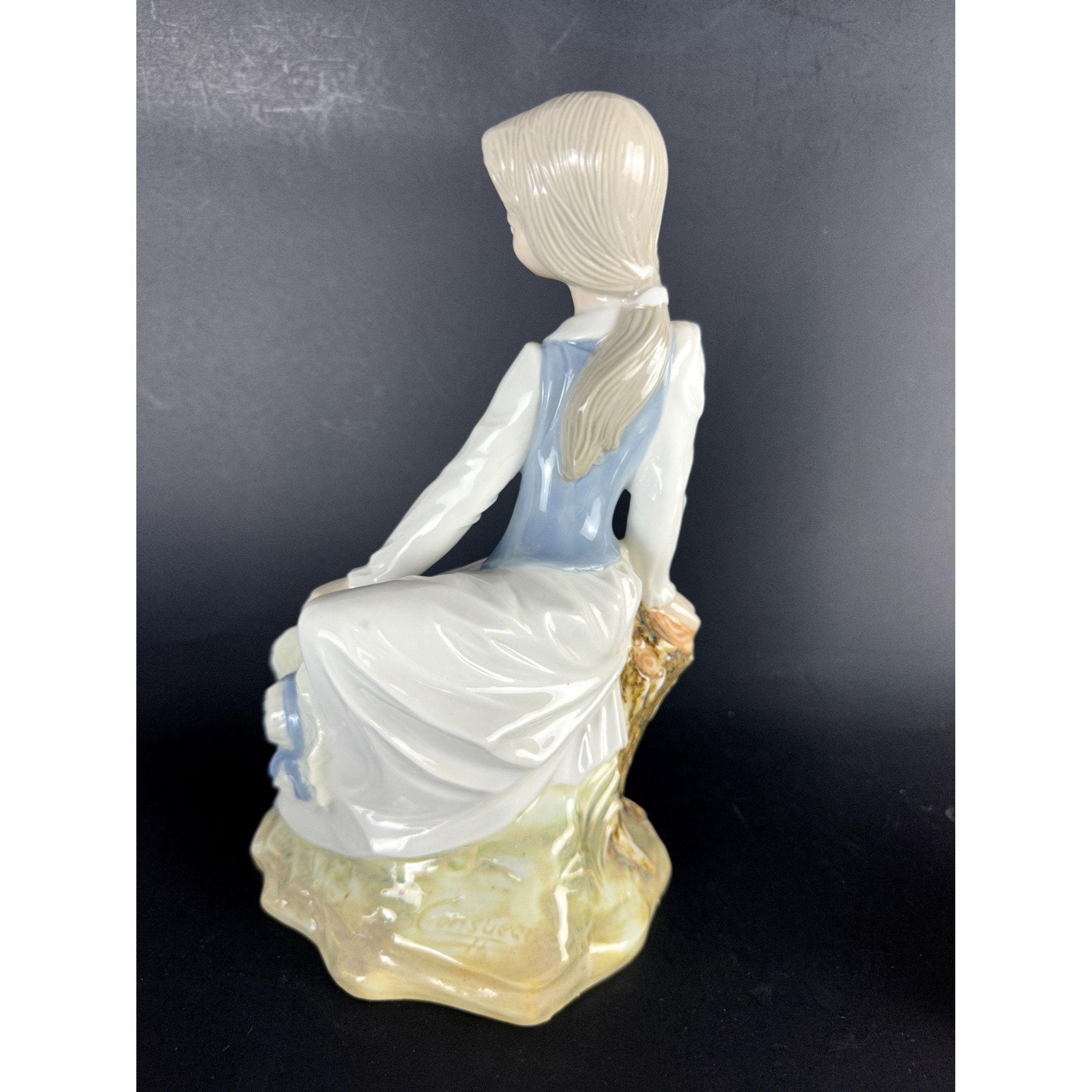 Rare VTG Large Porcelain Figure of Young Girl by Tengra Handmade Spain ...