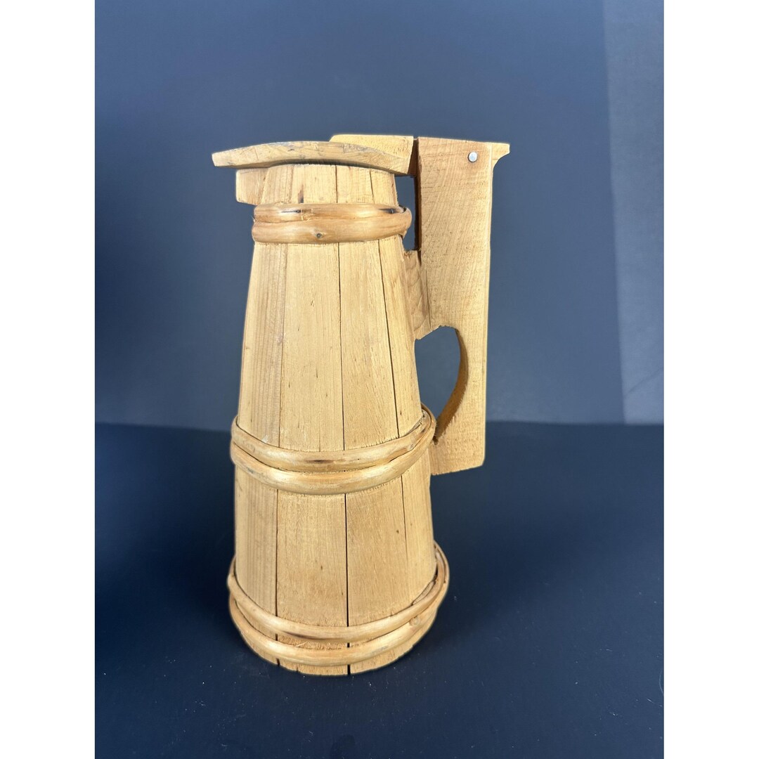 Vtg Scandinavian Handmade Wooden Hinged Lidded Beer Stein Pitcher ...