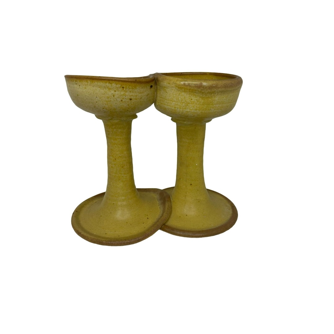 Handmade Stoneware Duo Conjoined Pottery Candleholder Marked Studio ...