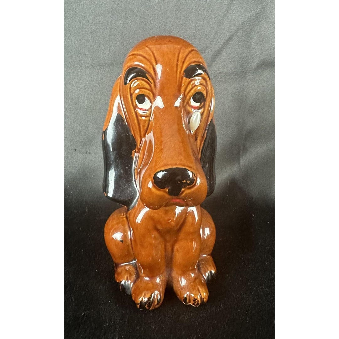 Vintage Ceramic Basset Hound Figurine Vtb Hound Dog Piggy Bank With ...