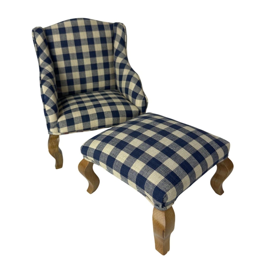 Miniature Wingback Chair & Ottoman Set by Tender Art Collection Doll ...