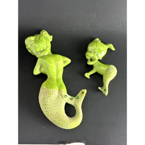 Rare VTG 1950s Chalkware Mermaid Wall Decor Plaques Green Sparkles ...