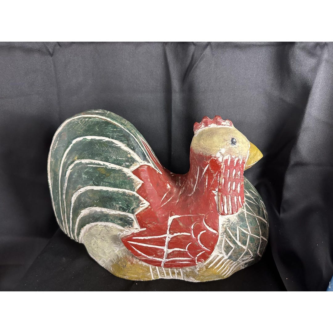 Large Hand-carved Wooden Rooster Sculpture Folk Art Vtg Style Home Farm ...