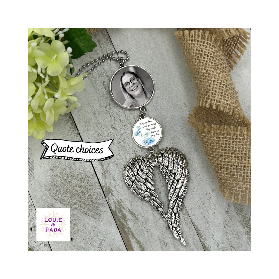 Memorial Photo Charm: Angel Wing Rear View Mirror Remembrance Gift - Etsy