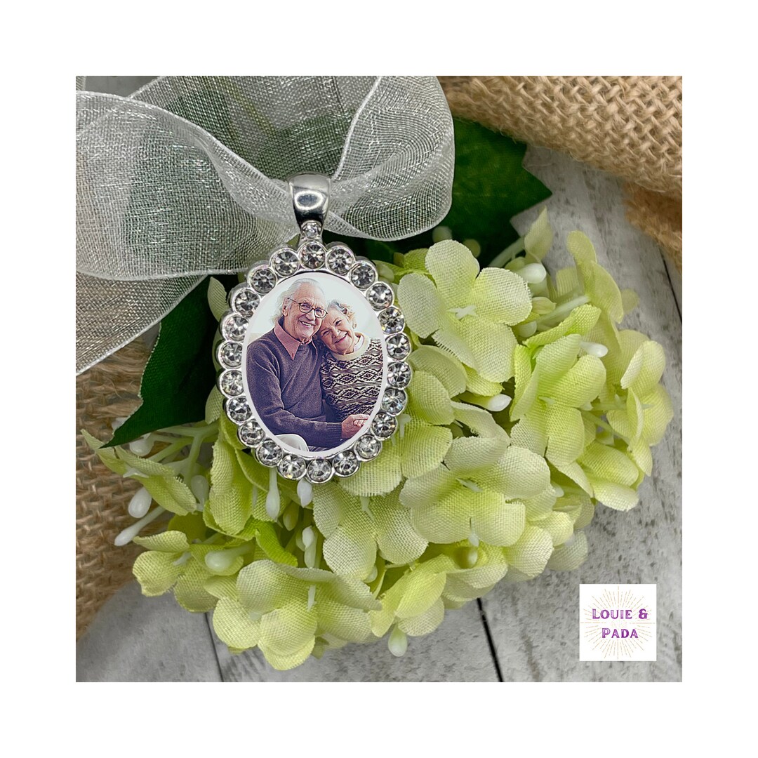 Oval Rhinestone Memorial Bouquet Charm/ Photo Bouquet Charm/ Bridal ...