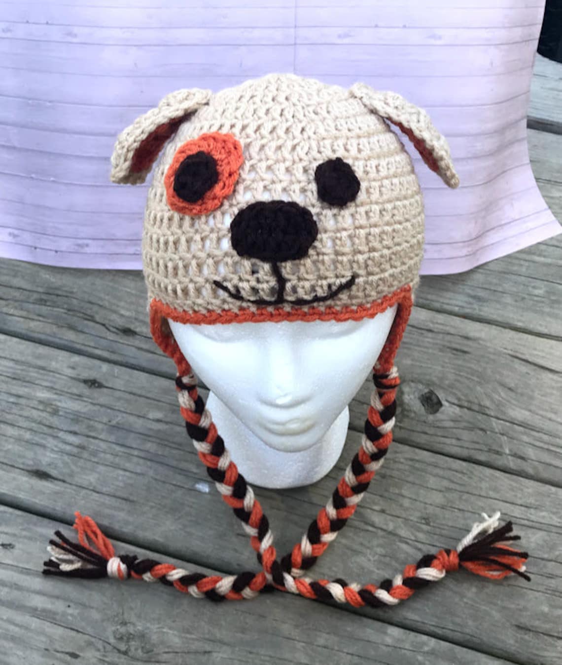 Crochet Puppy Dog Beanie Hat With Ear Covers and Braids - Etsy