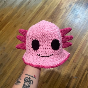 Crochet Axolotl Bucket Hat Beanie: Handmade Acrylic Yarn - Etsy