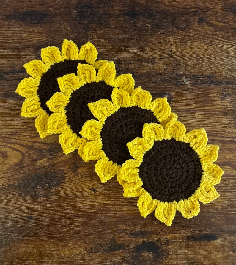Crochet Sunflower Coasters Set of 4 Coasters Regular Size - Etsy