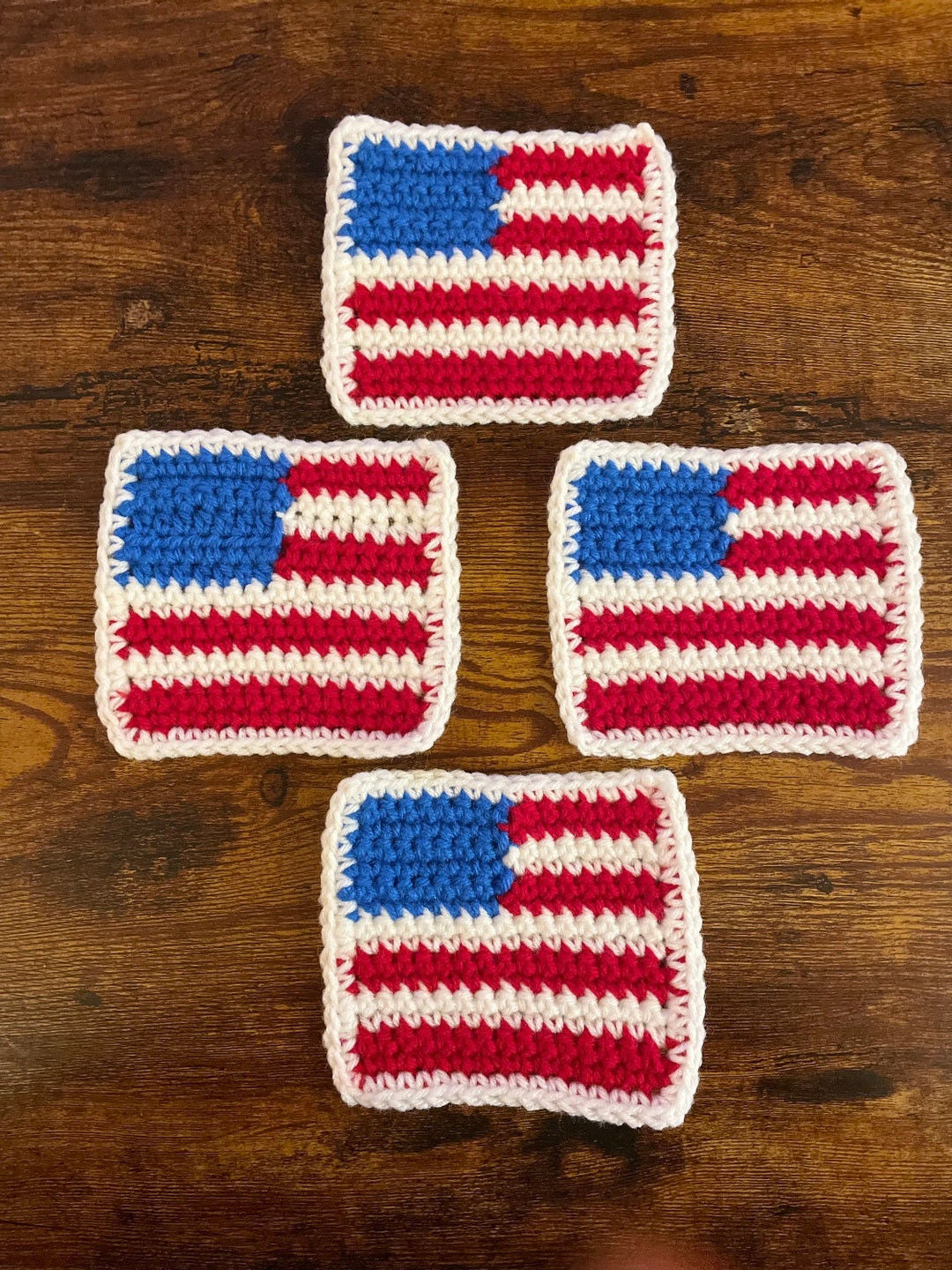 Crochet American Flag Coasters: Patriotic Drink Coasters, Set of 4 - Etsy