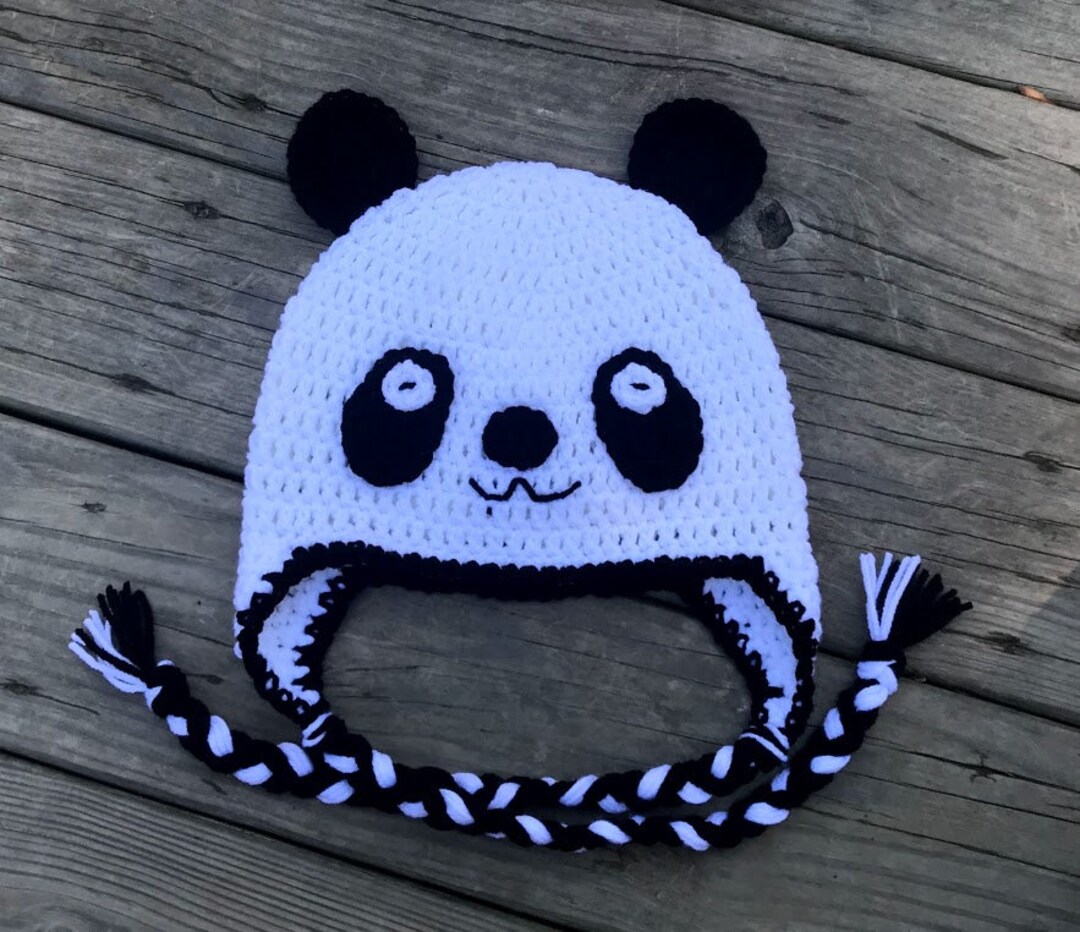 Bonnet panda ours au crochet avec couvre-oreilles et tresses - Etsy France