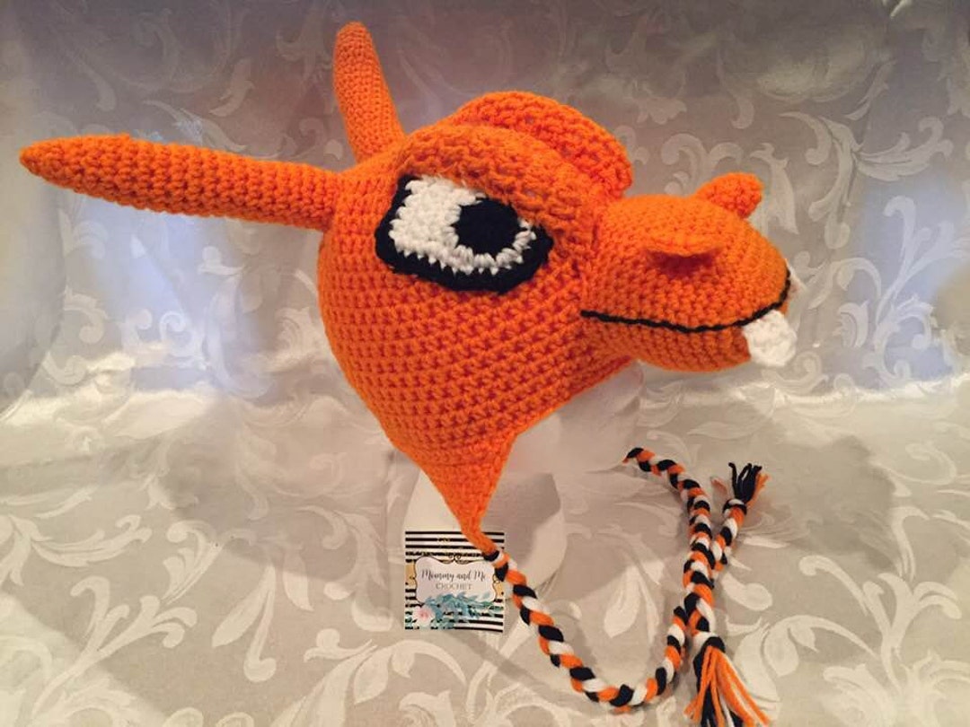 Crochet Orange Dragon Beanie Hat With Ear Flaps and Braids - Etsy