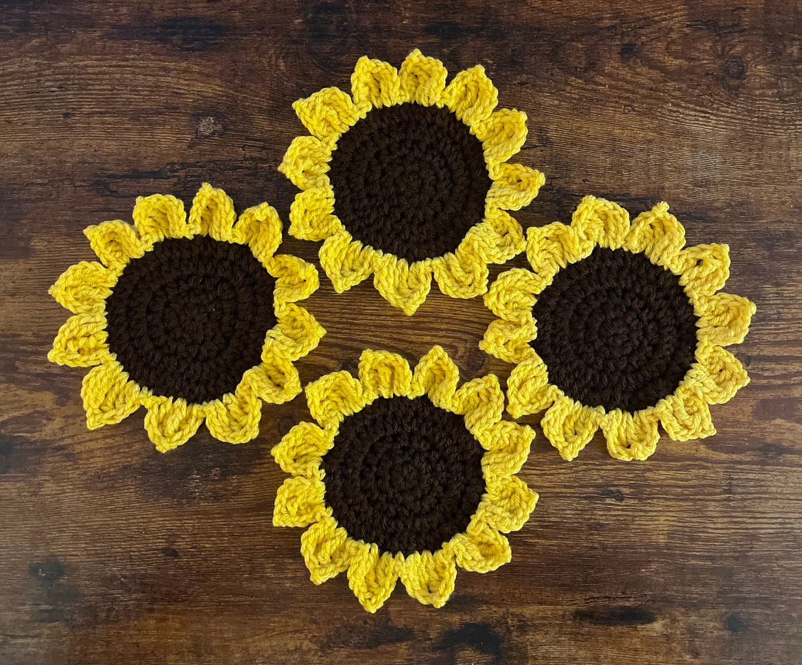 Crochet Sunflower Coasters Set of 4 Coasters Regular Size - Etsy