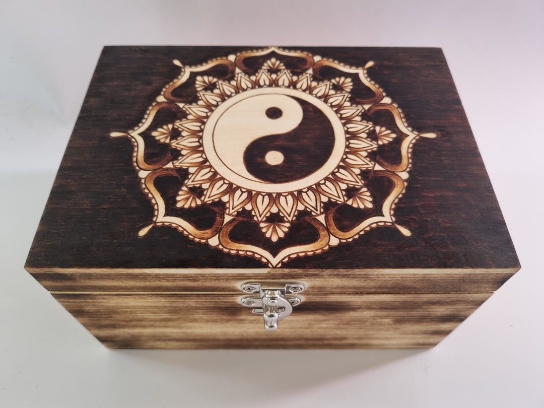 Hand Burnt Yin Yang Wooden Keepsake Box, Pyrography Art, Meditation Gift, Hippie Boho Art Gift ...