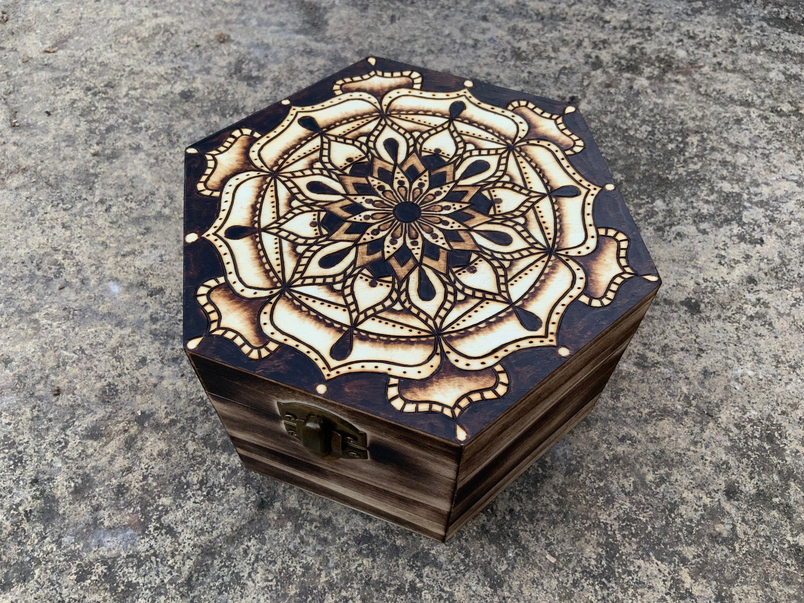 Two hexagonal hand burnt wooden keepsake boxes gift set for | Etsy