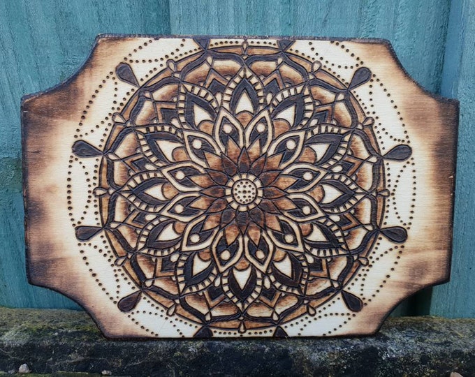 Pyrography Mandala Wooden Wall Plaque, Hippie Boho Wall Decor ...