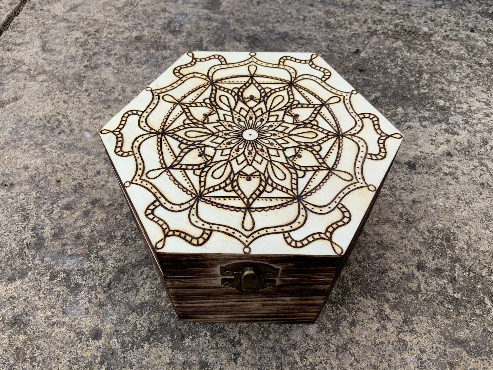 Two hexagonal hand burnt wooden keepsake boxes gift set for | Etsy