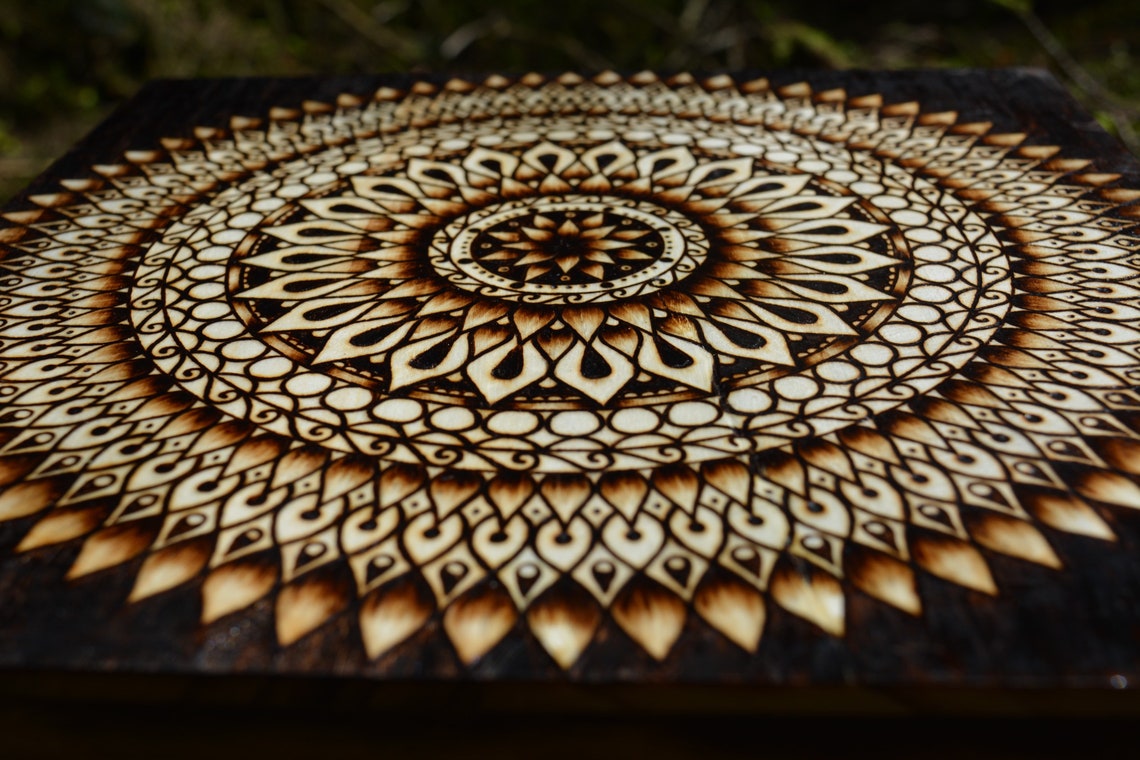 Luxury Square Mandala Pyrography Wooden Keepsake Box Hippie - Etsy