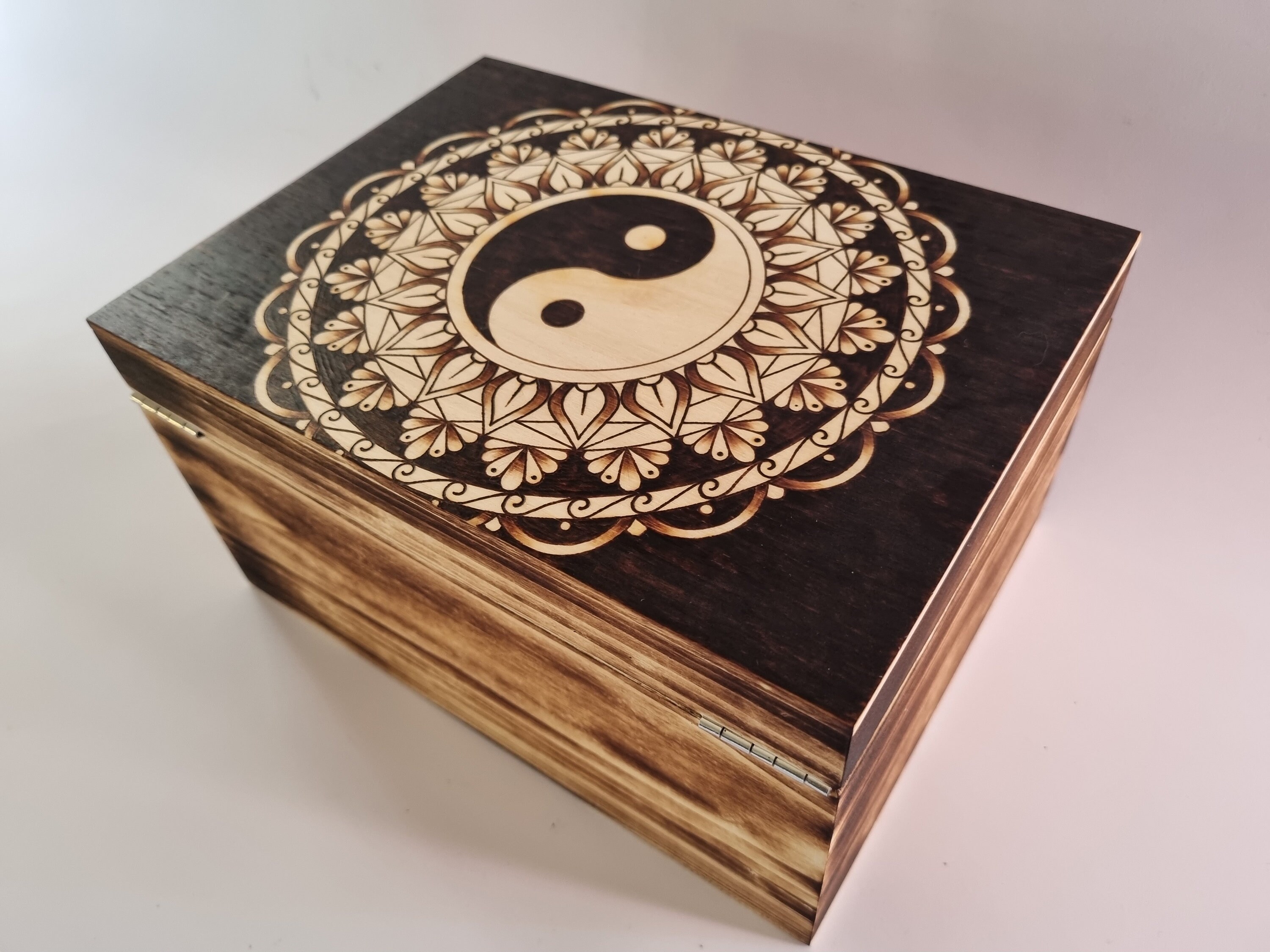 Hand Burnt Yin Yang Wooden Keepsake Box, Pyrography Art, Meditation ...