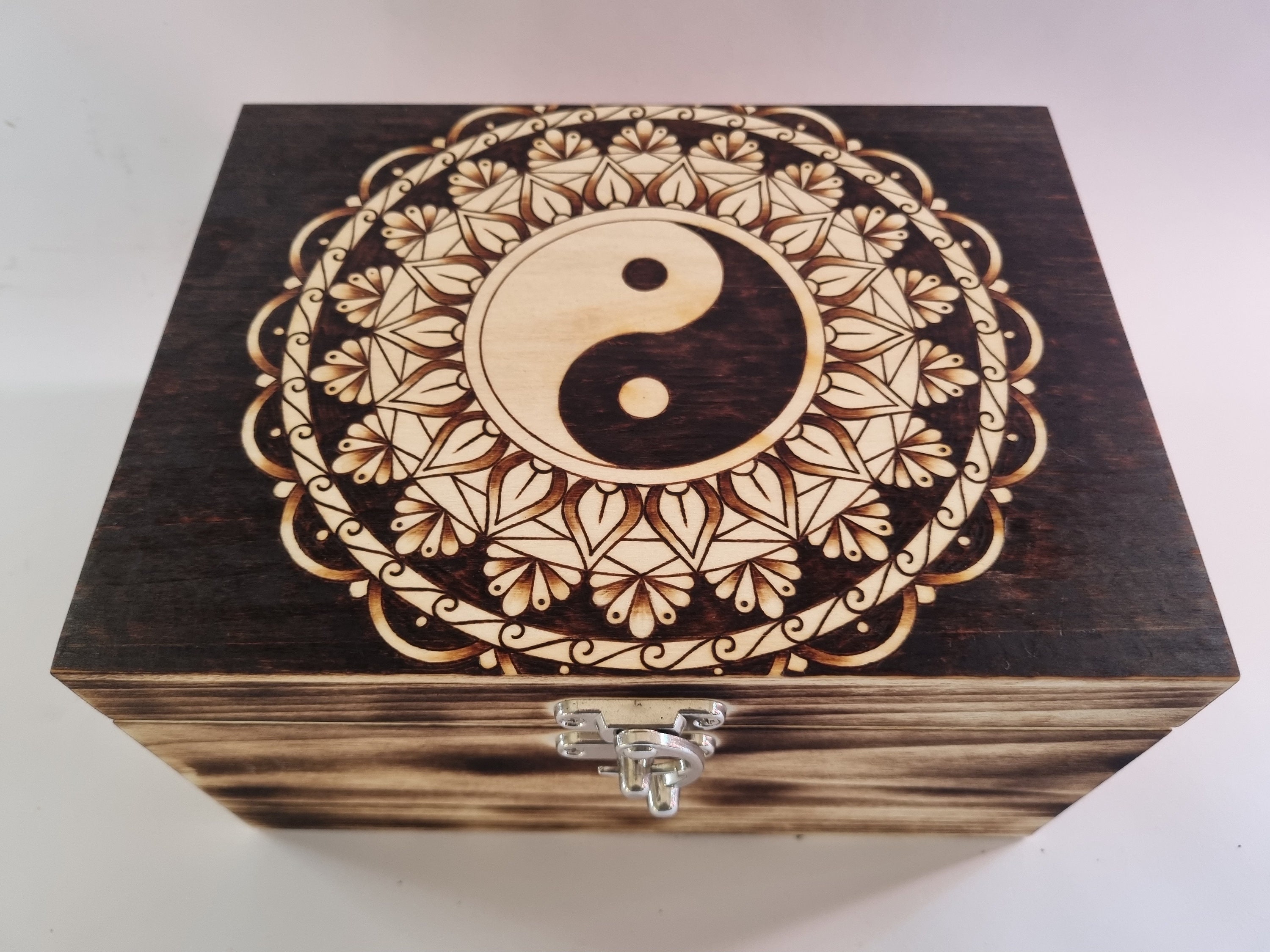 Hand Burnt Yin Yang Wooden Keepsake Box, Pyrography Art, Meditation ...