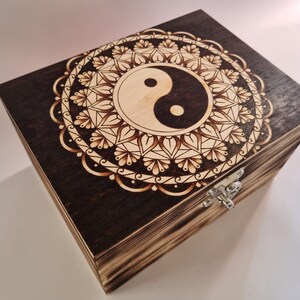 Hand Burnt Yin Yang Wooden Keepsake Box, Pyrography Art, Meditation ...