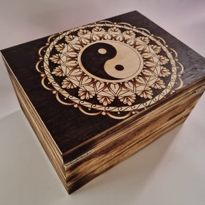 Hand Burnt Yin Yang Wooden Keepsake Box, Pyrography Art, Meditation ...