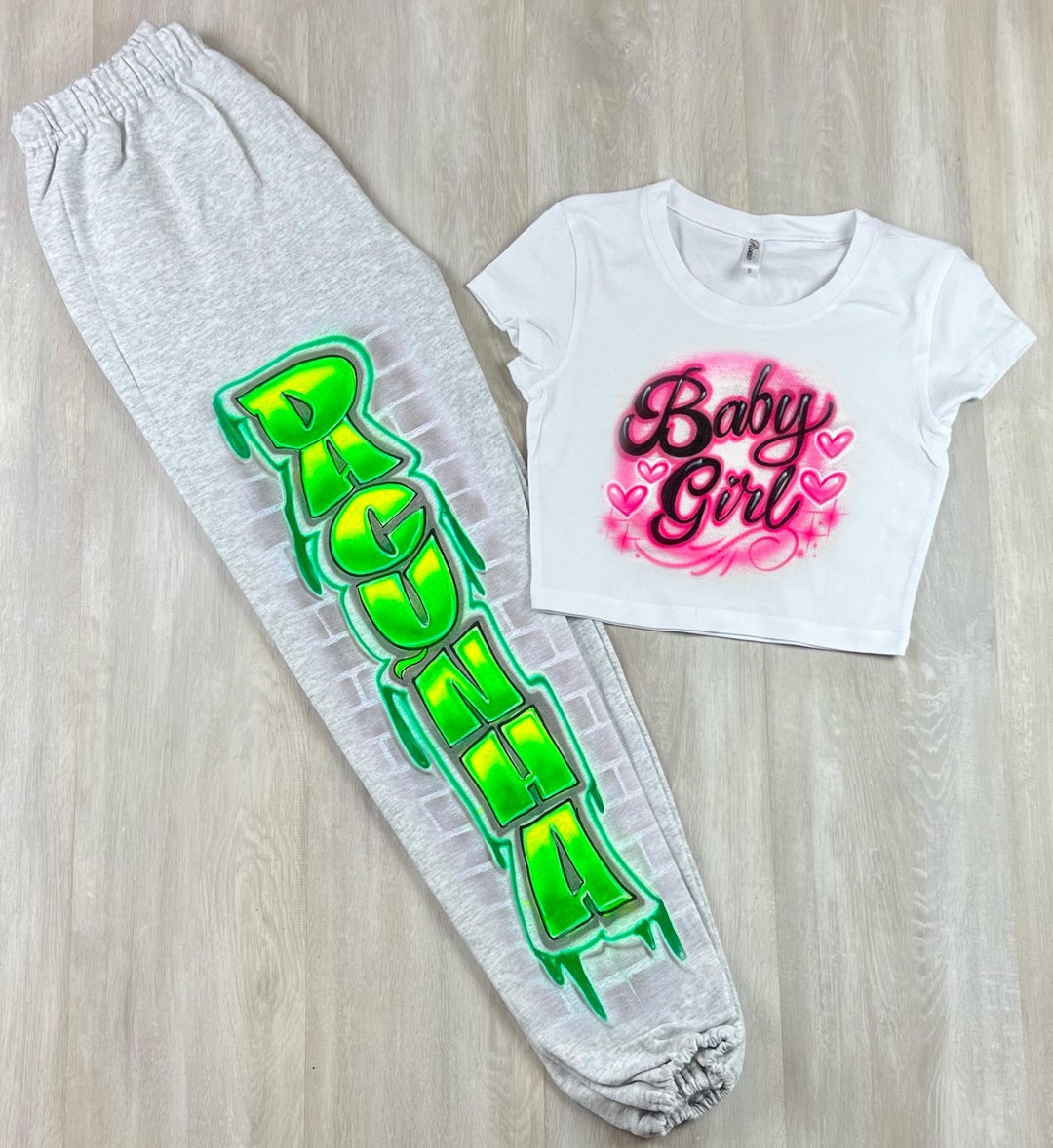 Custom Airbrush Crop Top & Sweatpants Set: Personalized 90s Outfit - Etsy
