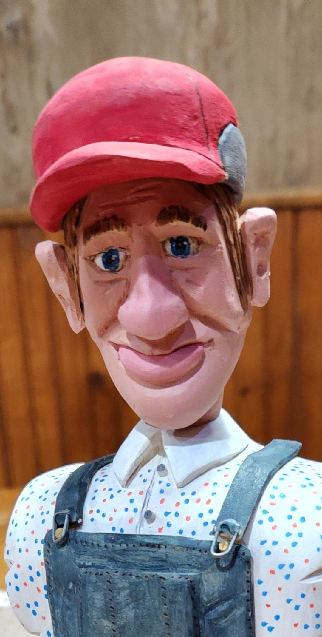 Handmade Carved Wooden Farmer Man Figurine Statue Caricature Signed by ...