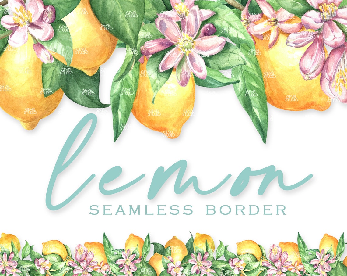 Watercolor floral lemon border clipart Lemon theme bridal | Etsy