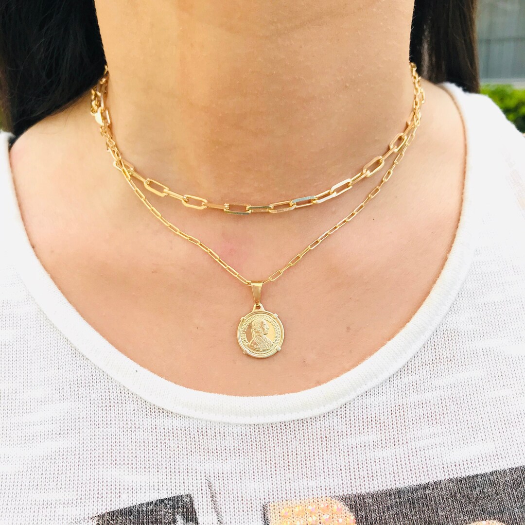 Coin Medallion Necklace Gold Coin Chain Set Layered Gold - Etsy