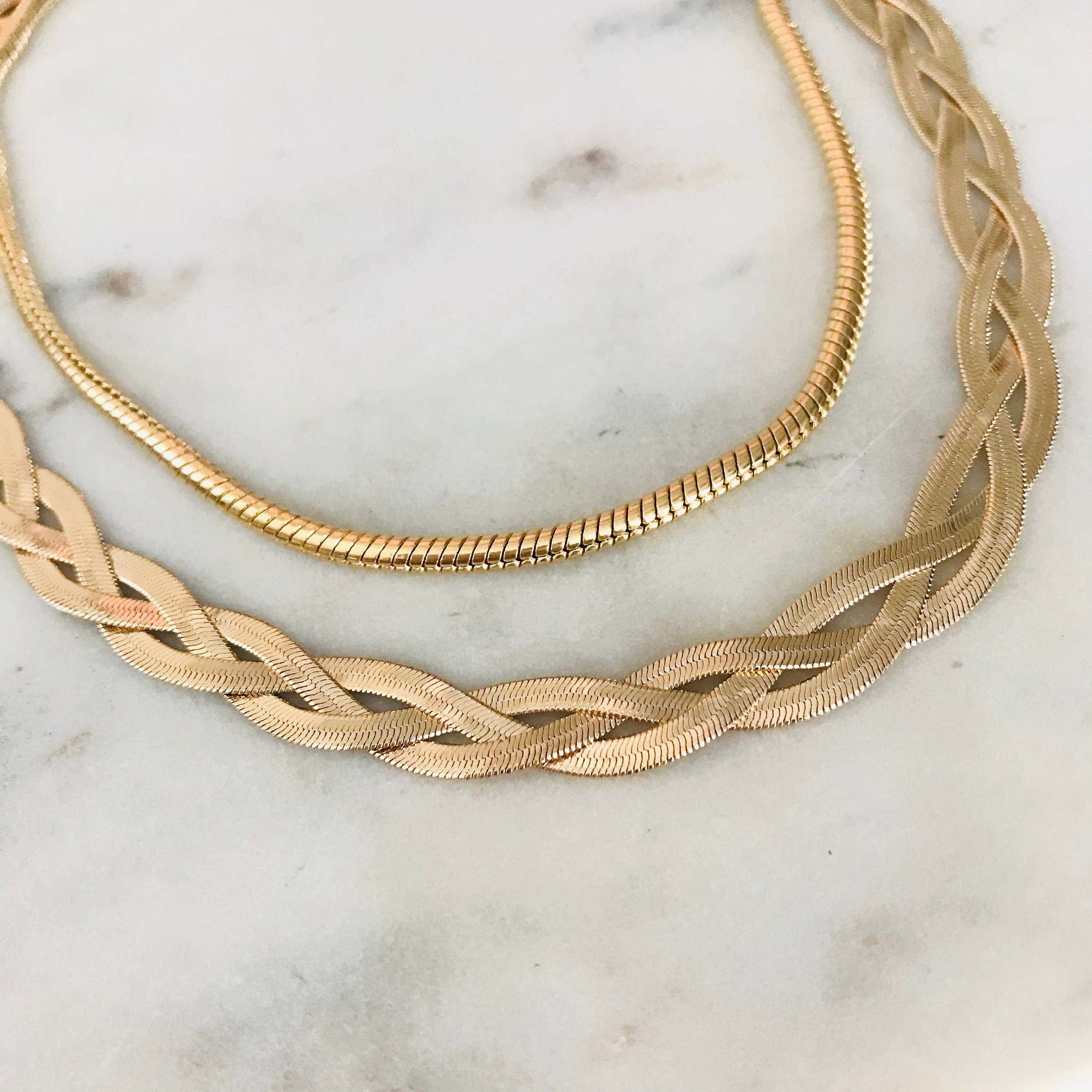 Flat Snake Chain Necklace18K Gold Filled Braided Herringbone | Etsy