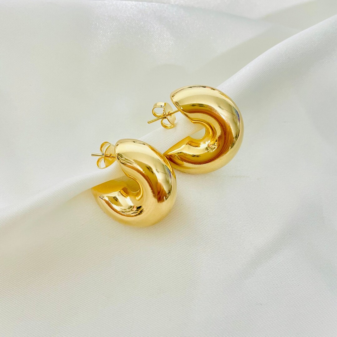 Chunky Gold Hoops, Antitarnish Hoops,chunky Hoop Earring Hypoallergenic ...