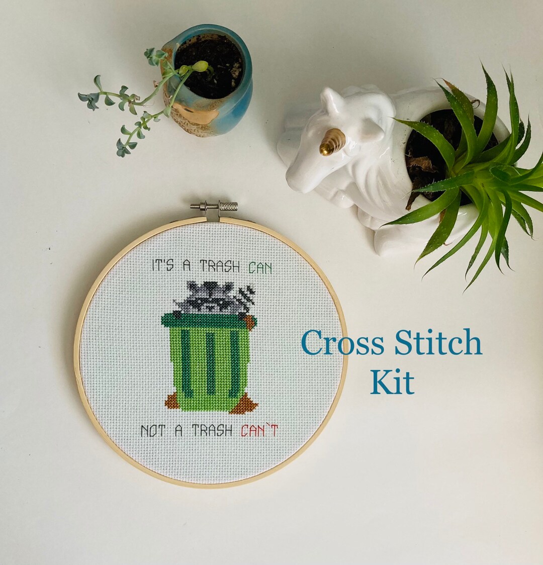 Trash Can - Trash Can't - Raccoon - Trash Panda - Cute - Modern Cross ...